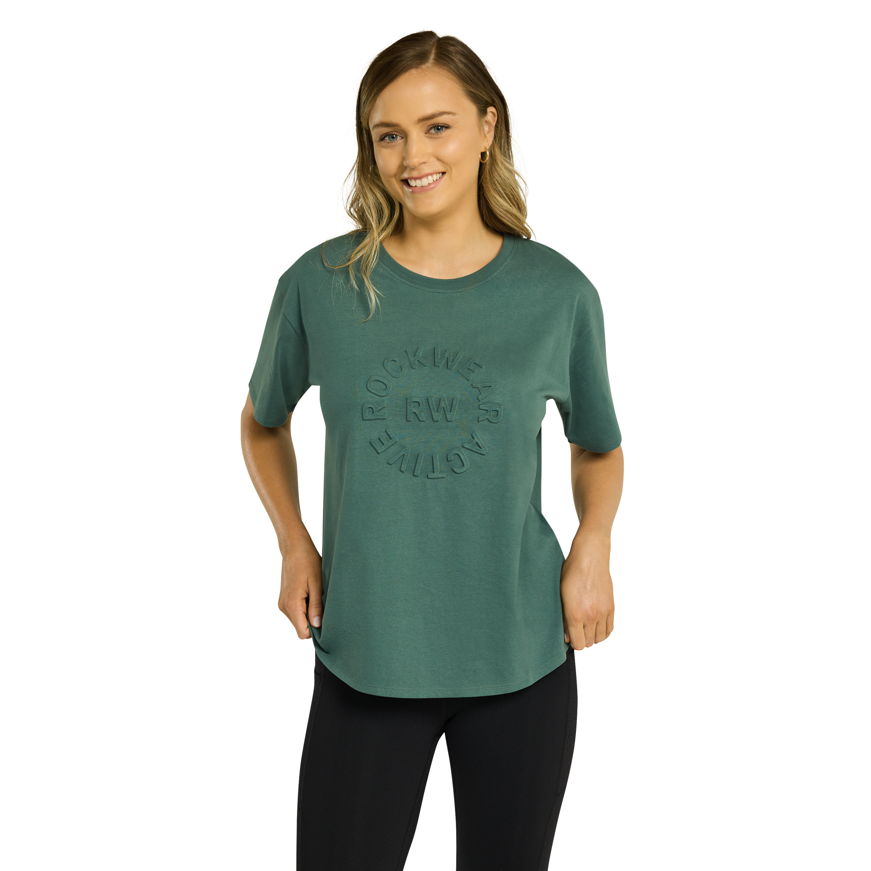 Black Embossed Boyfriend Tee | Women's Tops | Rockwear AU