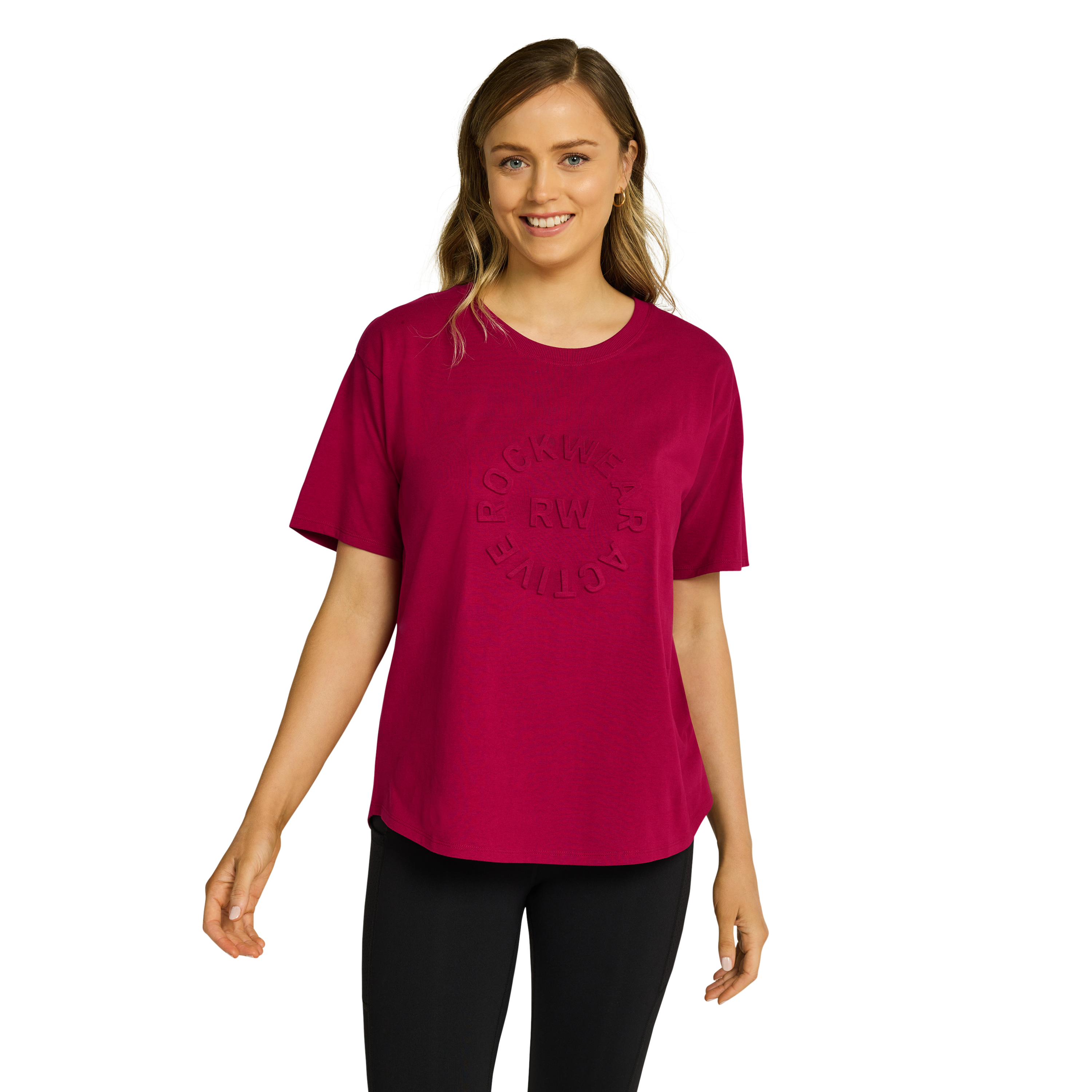 Black Embossed Boyfriend Tee | Women's Tops | Rockwear AU