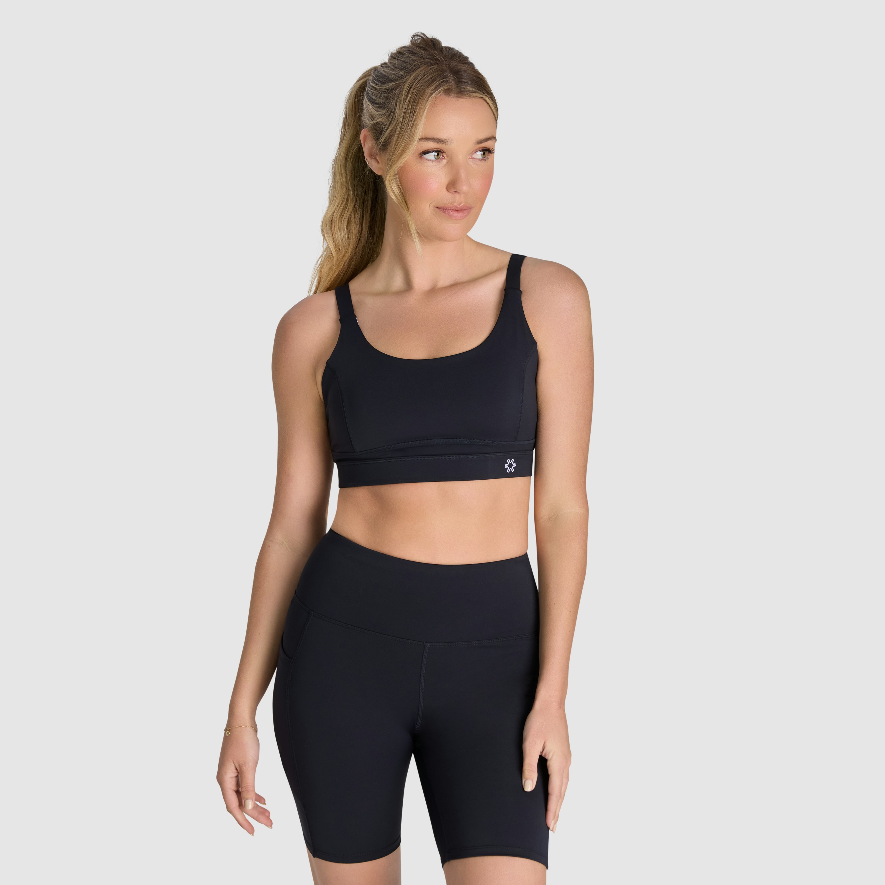 Black And Jacaranda Gym And Swim Medium Impact Sports Bra | Women's ...