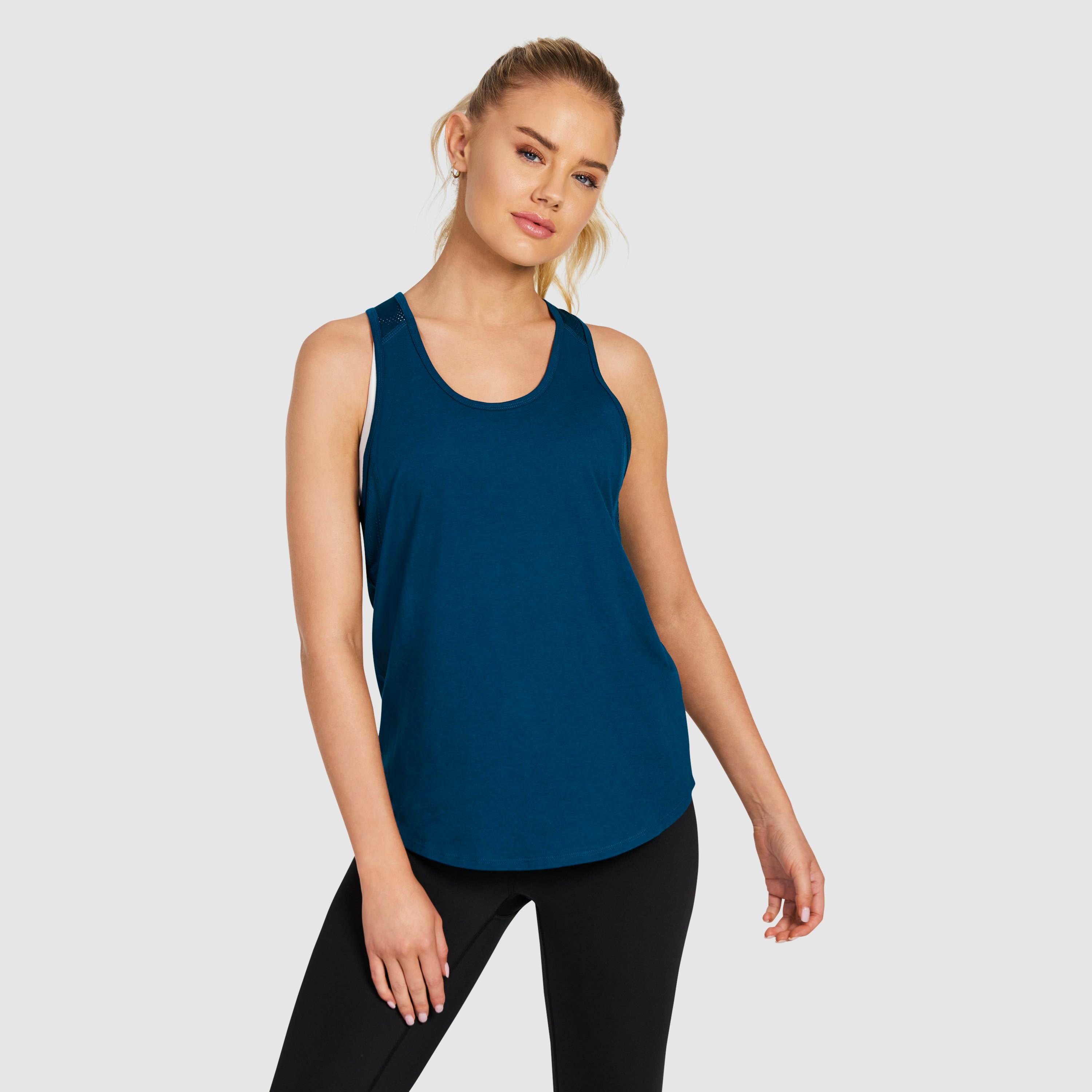 Sea Blue Mesh Panel Tank | Women's Tops | Rockwear AU