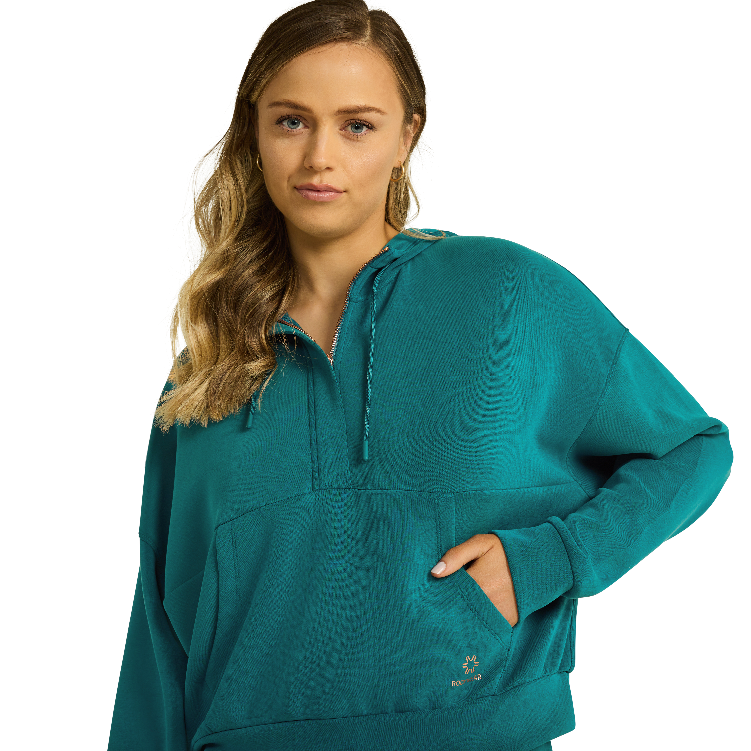 Light Teal Travel Half Zip Hoodie | Women's Tops | Rockwear AU