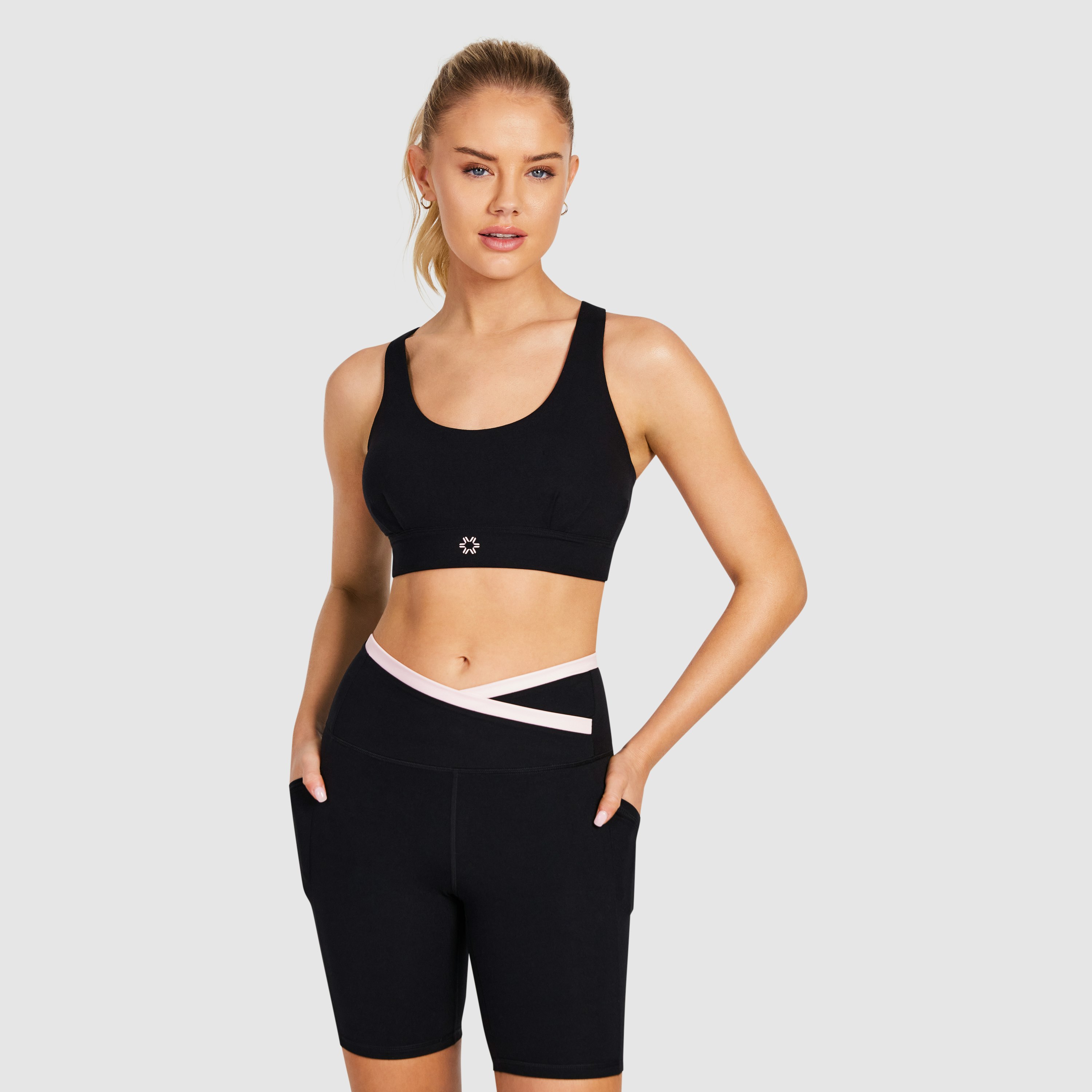 Black Medium Impact Cross Back Sports Bra | Women's Tops | Rockwear AU