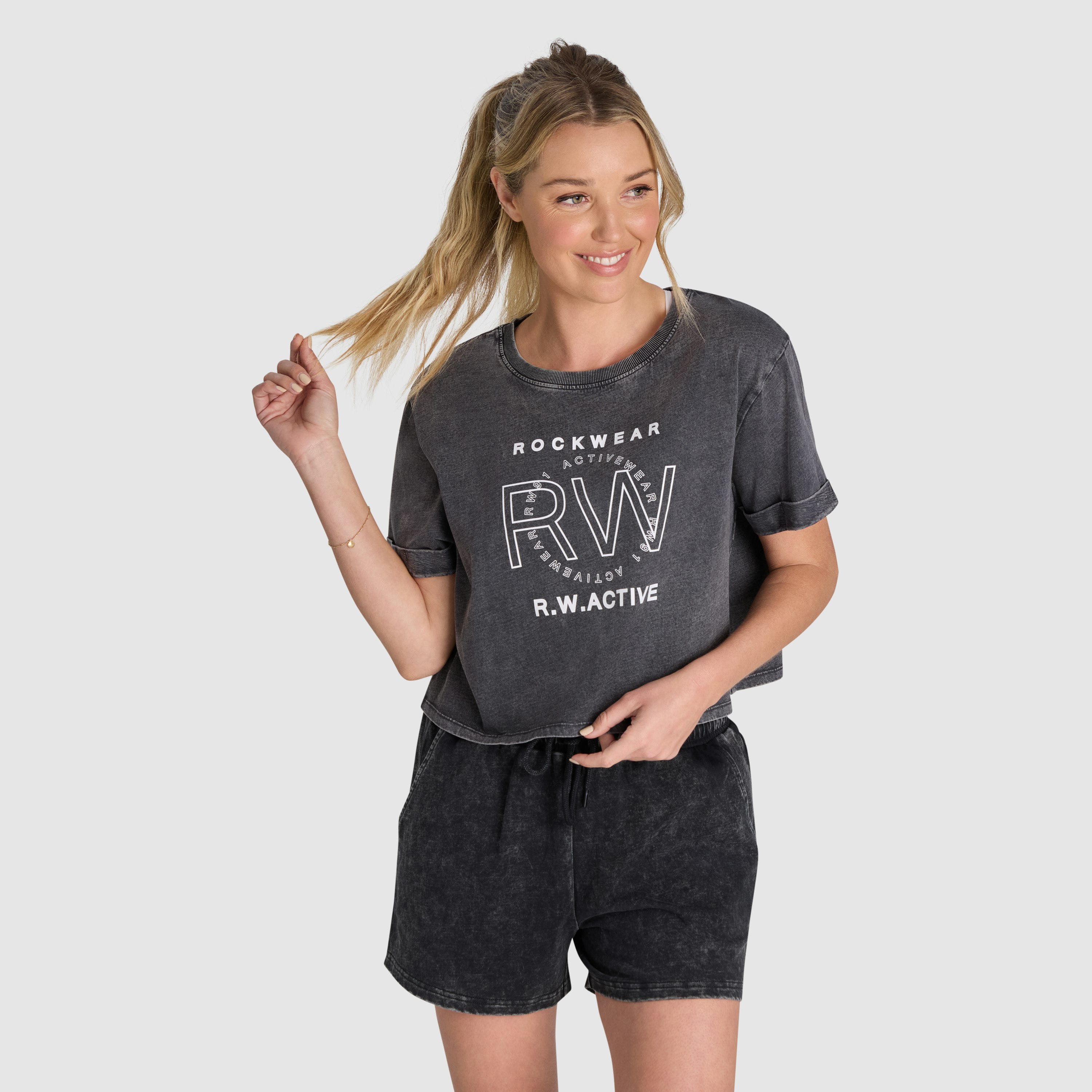 Black Acid Hip Length Boyfriend Tee | Women's Tops | Rockwear AU