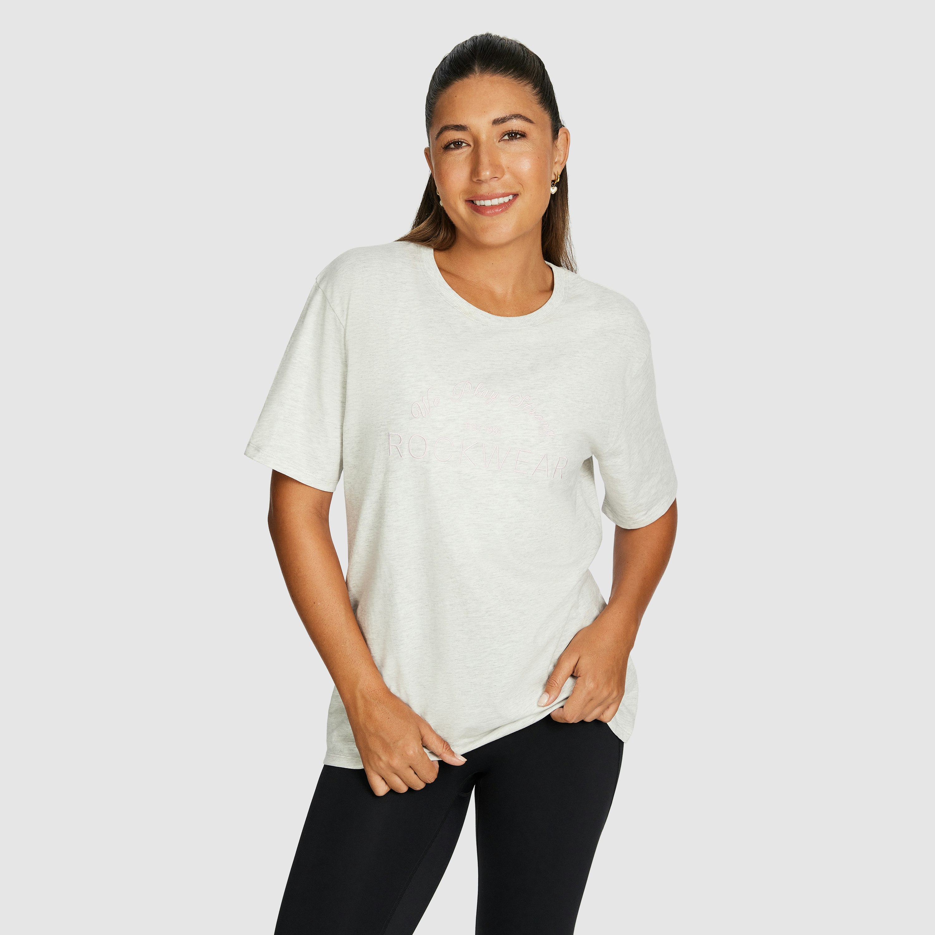 Light Grey Marle Logo Boyfriend Tee | Women's Tops | Rockwear AU