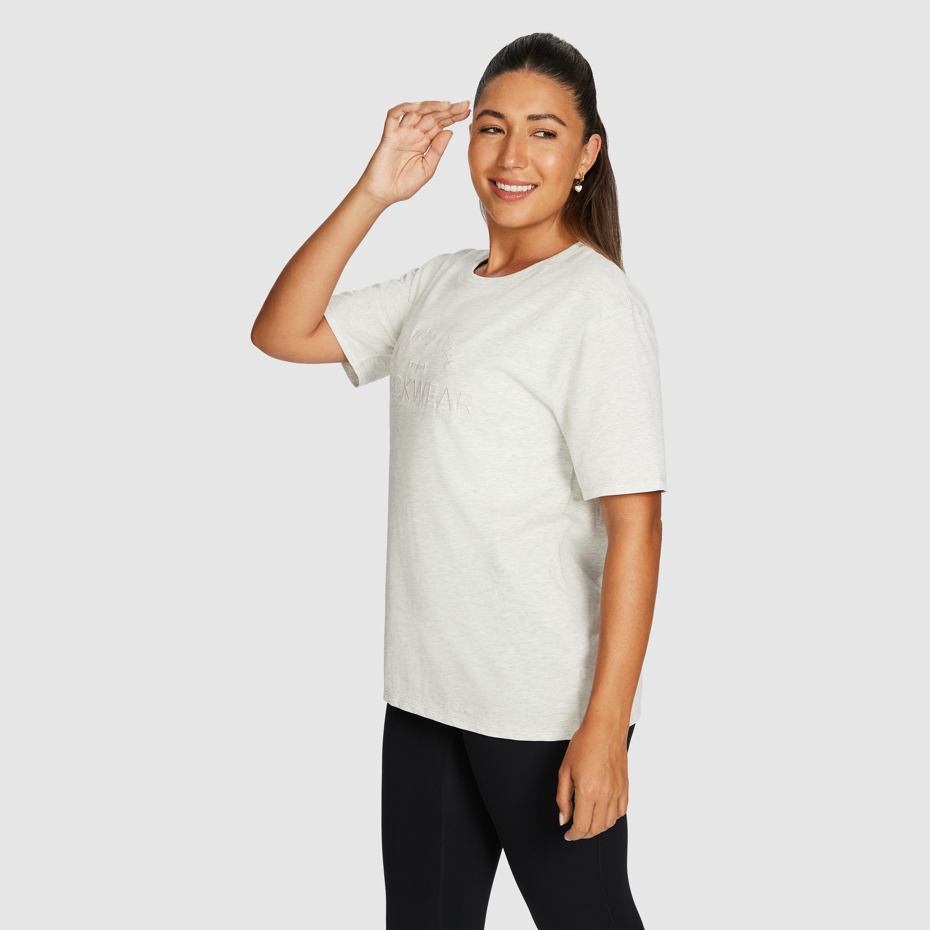 Light Grey Marle Logo Boyfriend Tee | Women's Tops | Rockwear AU